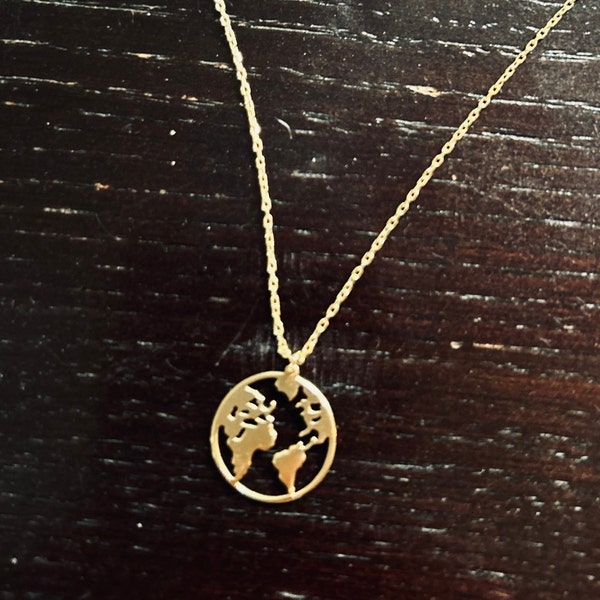14K Gold Globe Necklace, Minimalist Earth Necklace, Dainty World ...