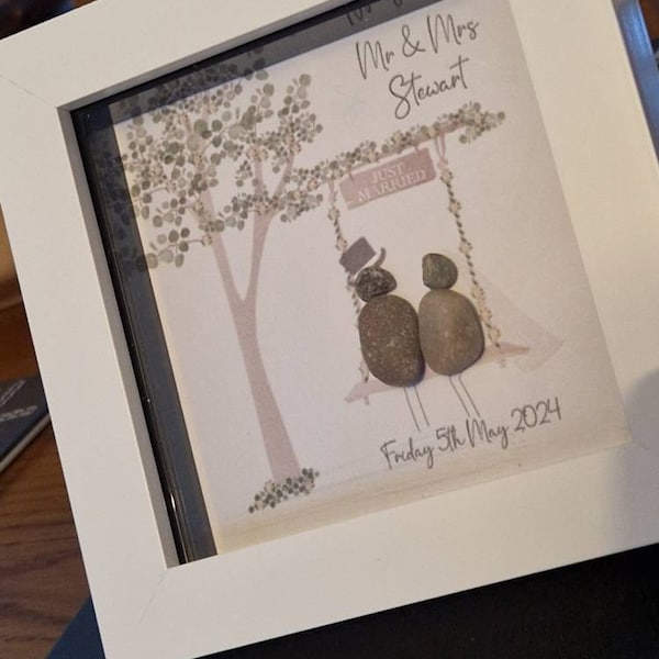 Personalised Wedding Pebble Picture Framed Mr & Mrs Pebble Art Wedding ...
