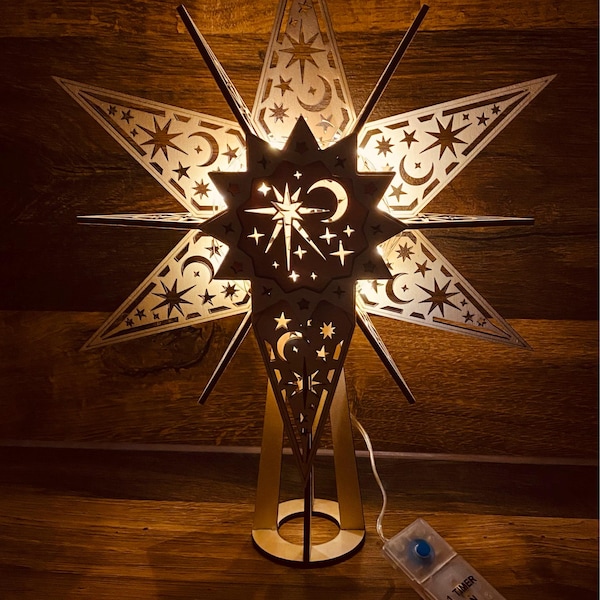 3D Christmas Star Tree Topper SVG, Laser Cut Plywood Template (digital ...