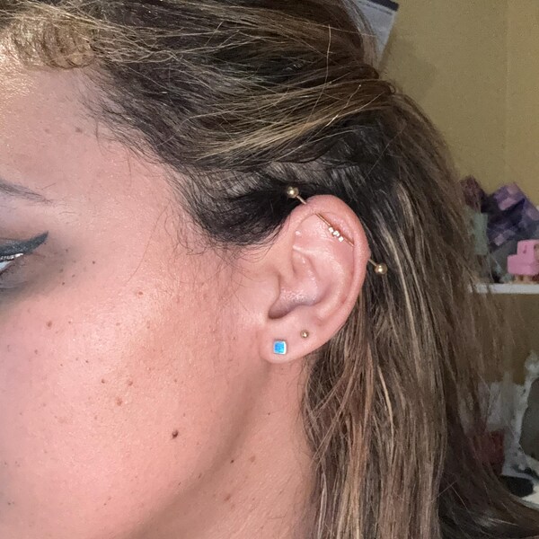 Dainty Industrial Barbell and CZ Chain for Piercing, Gold Sterling ...