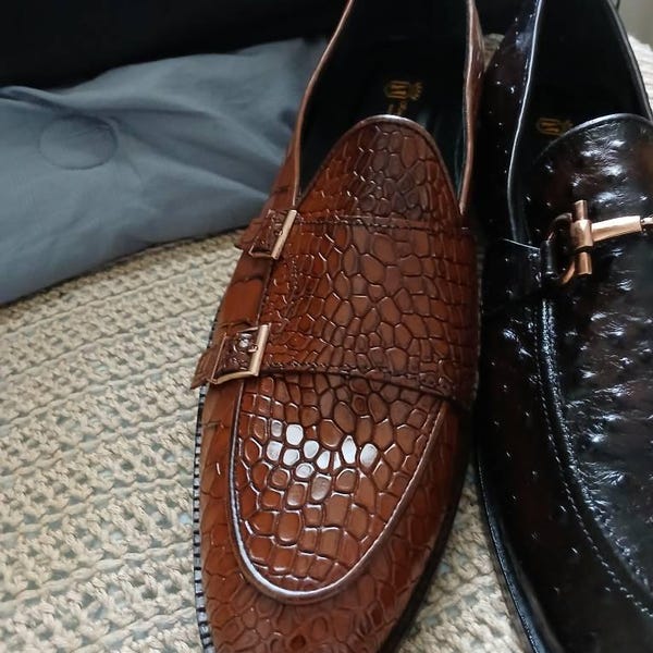 Handmade Ostrich Skin Penny Loafers: Exotic Two-tone Leather Dress ...