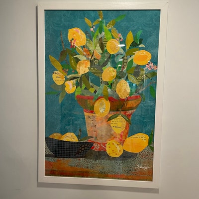 Whimsical Collage Flower Pot Still Life Fine Art Wall Decor Print for ...