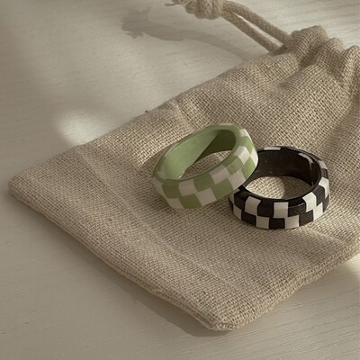 Black N White Checker Clay Rings - Etsy