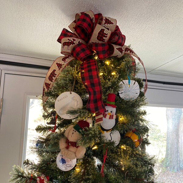 Christmas Tree Topper / Xmas Decorative Bow / Buffalo Xmas Tree Topper ...