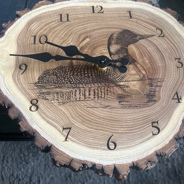 Loon Art Engraved Wood Clock Father's Day Gift for Dad Men Waterfowl ...