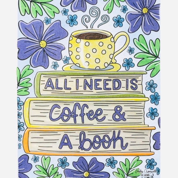 Coffee and a Book Coloring Page JPEG (digital Download), Bookish ...