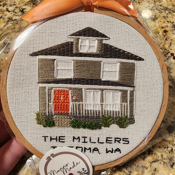 Hand Stitched House Portrait, Custom Embroidered House, Home Portrait ...