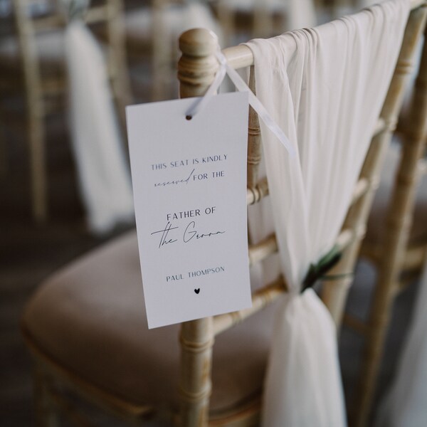 Wedding Ceremony Reserved Chair Tags. Personalised and Printed Seat ...