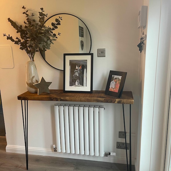 Extra Deep Omni Rustic Console Table With Black 3 Pin Hairpin Legs ...