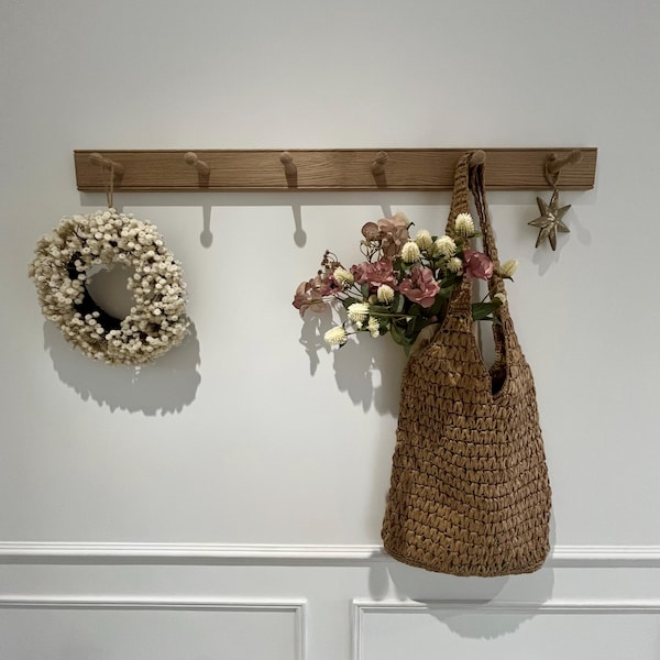 Solid Oak Shaker Peg Rail Traditional Old Vintage Style Coat Peg Rack ...