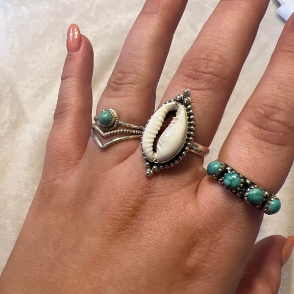 Cowrie Shell Ring, Ocean Ring, Sterling Silver Ring for Women, Bohemian ...