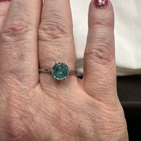 2 Carat Portuguese Cut Blue Moissanite Engagement Ring, Solitaire ...