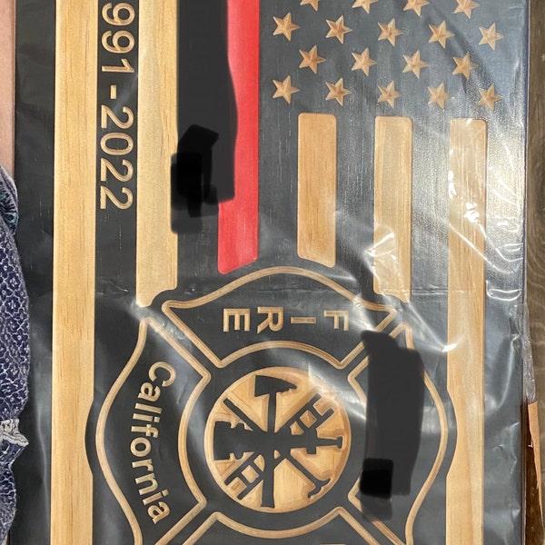 Personalized Fireman Flag, Fire Chief, Wooden Flag, Engraved Flag, Fire ...