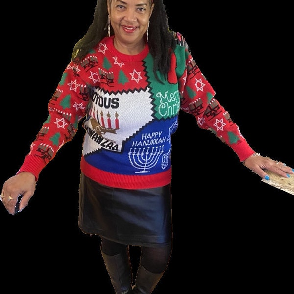 Patchwork Ugly Christmas Sweater - Festive Knit Unisex Christmas ...