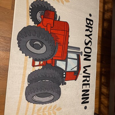 Personalized Tractor Rug Monogrammed Playroom Mat Customized Nursery ...