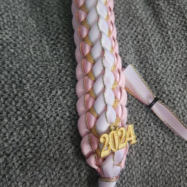 Graduation Stole Open Ended Double Braided Ribbon Lei Pink / White Gold ...