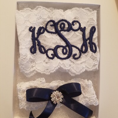 Personalized Wedding Garters Brides Something Blue Garter MONOGRAMMED ...