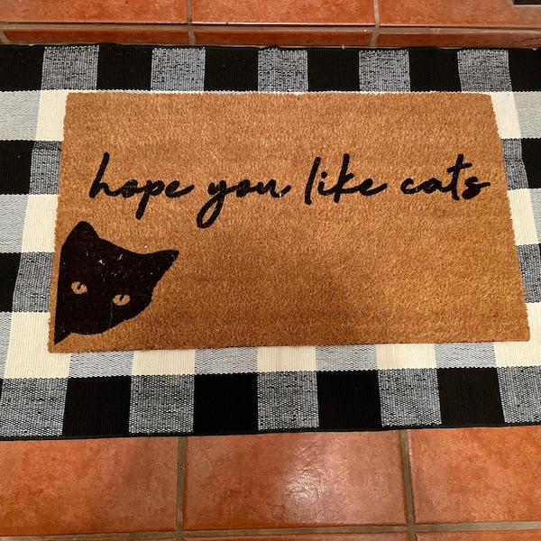 Hope You Like Cats Door Mat, Peeking Cat Mat, Housewarming Gift, Cat ...