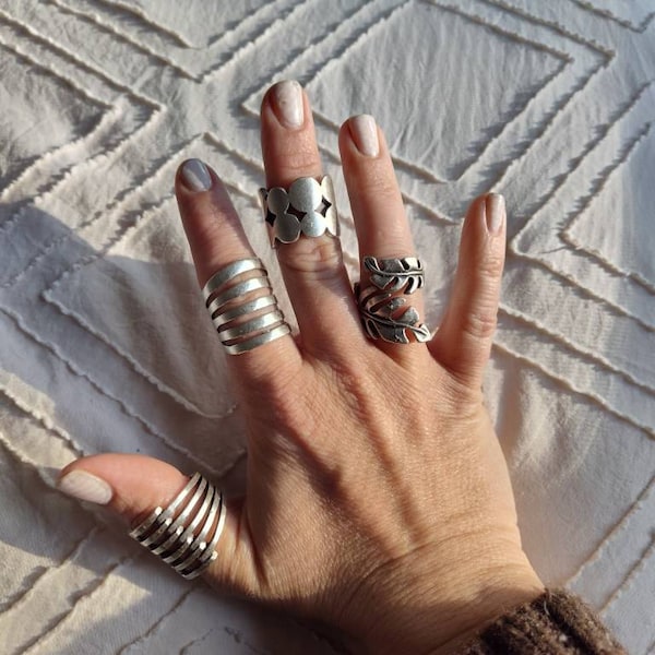 Boho Hippie Adjustable Rings. Gothic Unisex Rings. Silver Chunky Ring ...