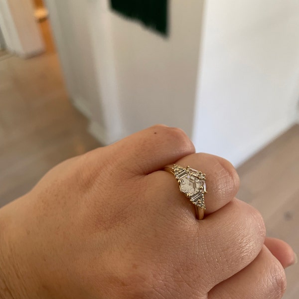 Solid Gold Curved Wedding Band, 14k Gold Baguette Ring for Women ...