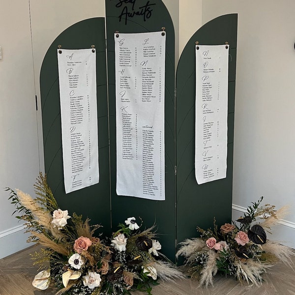 Elegant Custom Fabric Wedding Seating Chart: Calligraphy Backdrop for ...