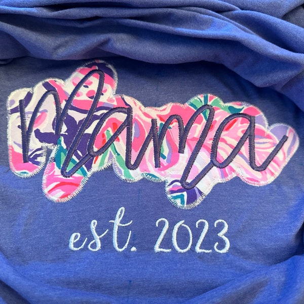 Mama Hand Lettered Zig Zag Stitch Double Applique Design for Machine Embroidery Grandmother Gift ...