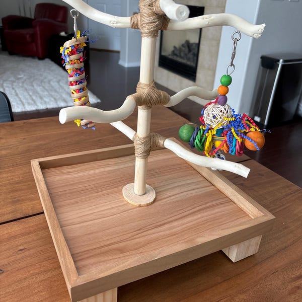 Parrot Playstand, Standard 1.5 Ft., All-natural Wood, Tabletop Bird ...