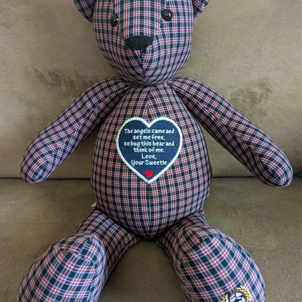 Memory Bear With Vest ,custom Made Keepsake Bearswith Memory Heart ...
