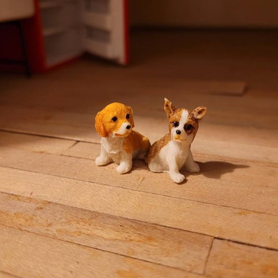 Dollhouse Miniature 1:12 Scale Set of Two Brown Tan and Cream Dogs or ...