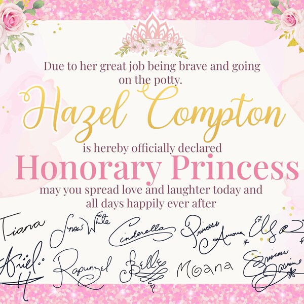 Princesses Honorary Princess Certificate, Princesses Certificate ...