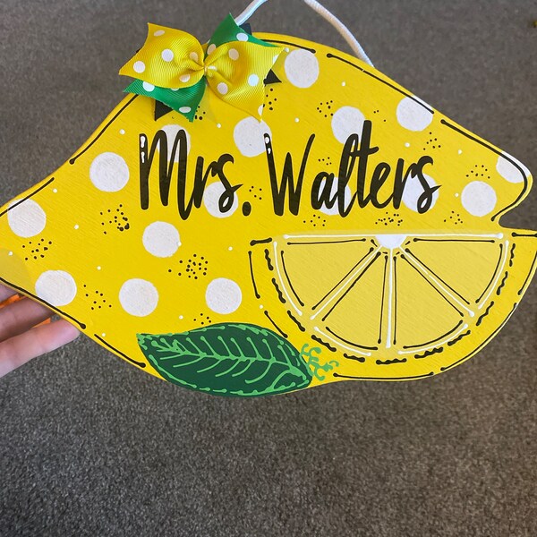 Personalized LEMON TEACHER SIGN Class Classroom Name Room Door Plaque ...