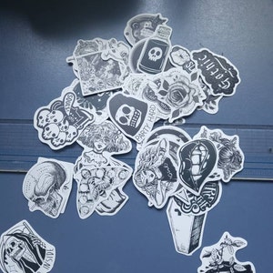 50 Cool Black and White Goth Laptop Stickers Dark Skull Tattoo - Etsy