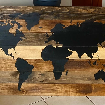 Industrial 2.0 Rustic Wood Map World Map on Wood Wood Map - Etsy
