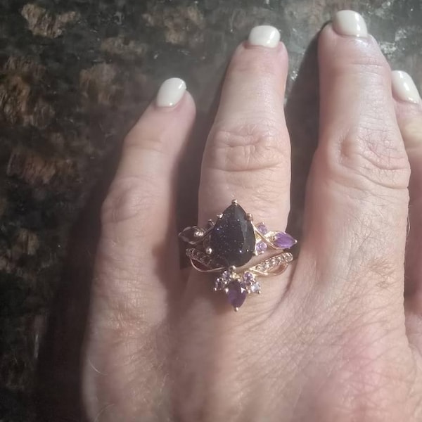 Feyra Starry Night & Amethyst Engagement Ring Set- 14K Rose Gold ...