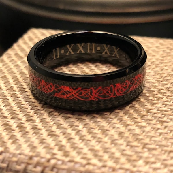 Red Tungsten Ring, Black Tungsten Band, Red Celtic Ring, Black Red ...