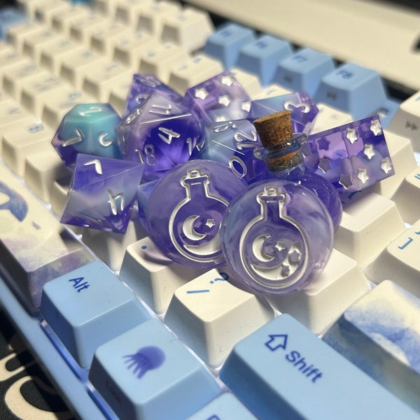 Purple and Teal, Advantage Dice Set With Matching Potion Bottle ...