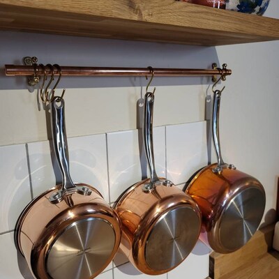 Copper Pipe Pan Utensil Pot Rail 70cm Rack, Steampunk, Rosegold ...