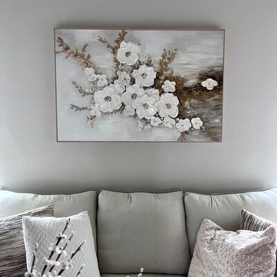 Original Flower Painting on Canvas Textured Wall Art Neutral Tone Custom Wall Art Floral ...