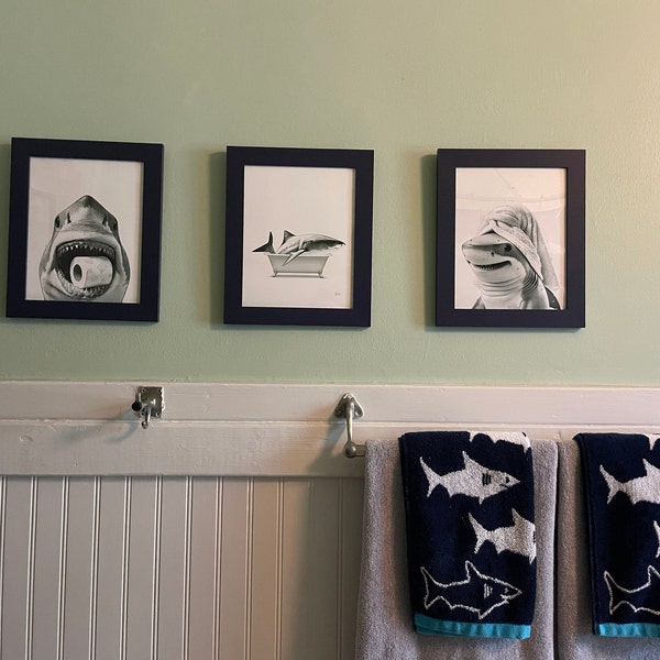 Set of 3 Shark Bathroom Prints - Printable Wall Art, Bathroom Art ...