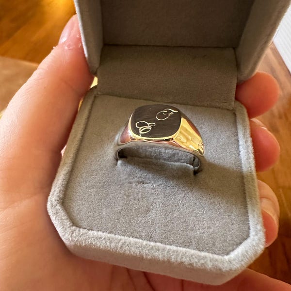 Hand Engraved Initial Sterling Silver Signet Ring Oxidized Worn Patina ...