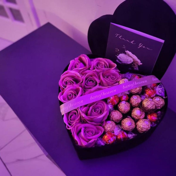 Premium Chocolate & Love Heart Rose Box Gift Flower Box, Rose Box ...