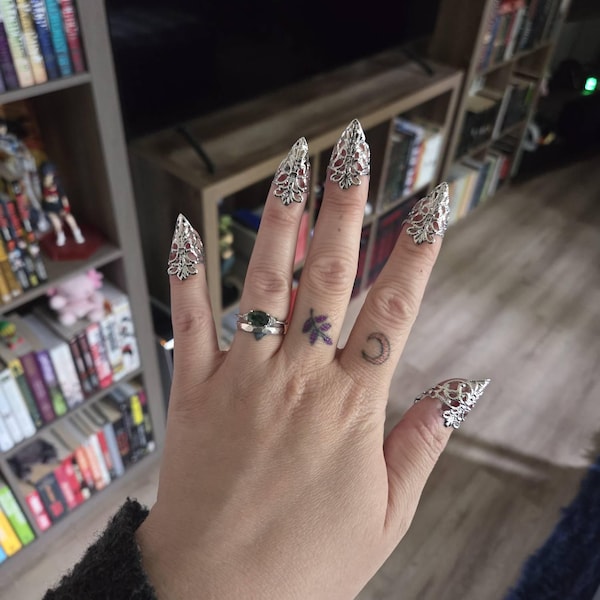 Full Armor Articulated Finger Claws Nails Ring Gold Set Style 2 ...