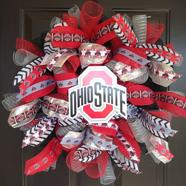 Ohio State Wreath, Ohio State Deco Mesh Wreath, Ohio State Ribbon, Ohio ...
