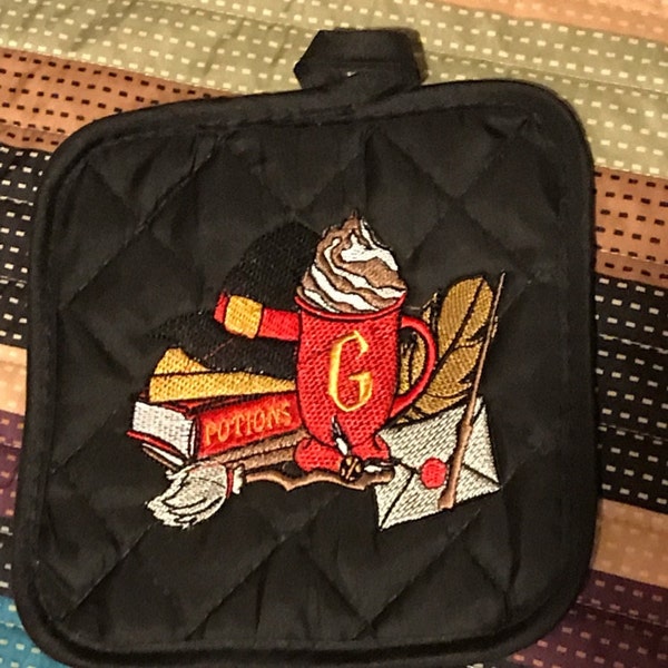 Red Wizard Books With Broom, Wand and Potion Sketch Filled Embroidery ...