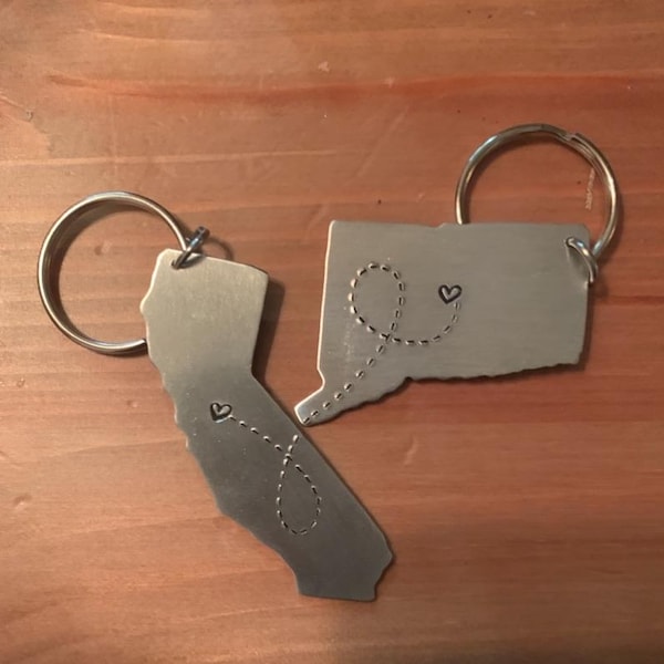 Choose Your State or Country Custom Long Distance Keychain Set - Etsy