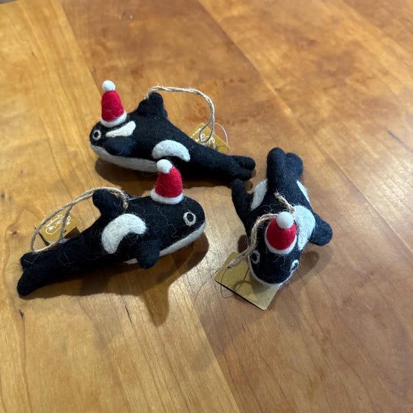 Felted Wool Orca Ornament With Hemp String, Needle Felted, Christmas ...