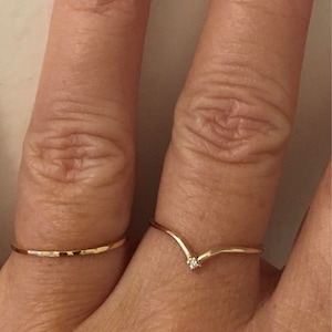 14K Gold swoop Ring, Diamond Ring, Diamond Chevron Ring, V Ring, Curved ...