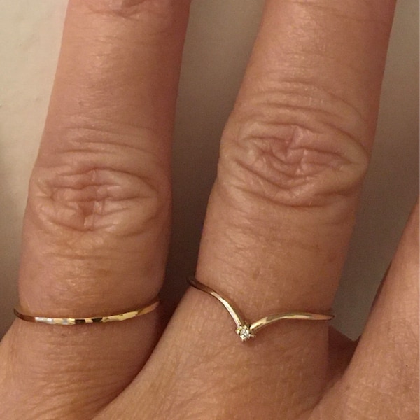 14K Gold "swoop" Ring, Diamond Ring, Diamond Chevron Ring, V Ring ...