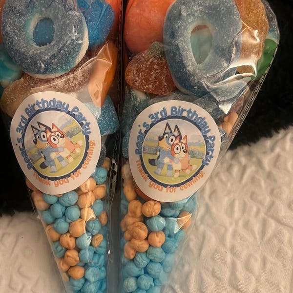 Personalised Bluey Dog Sweet Cones With Rainbow Sweets, Kids Party ...