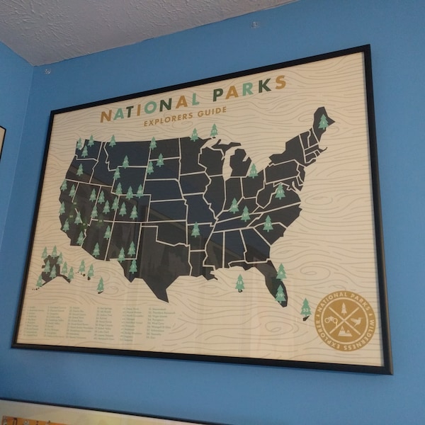 National Parks Map Print With Tree Stickers to Keep Track of Your ...